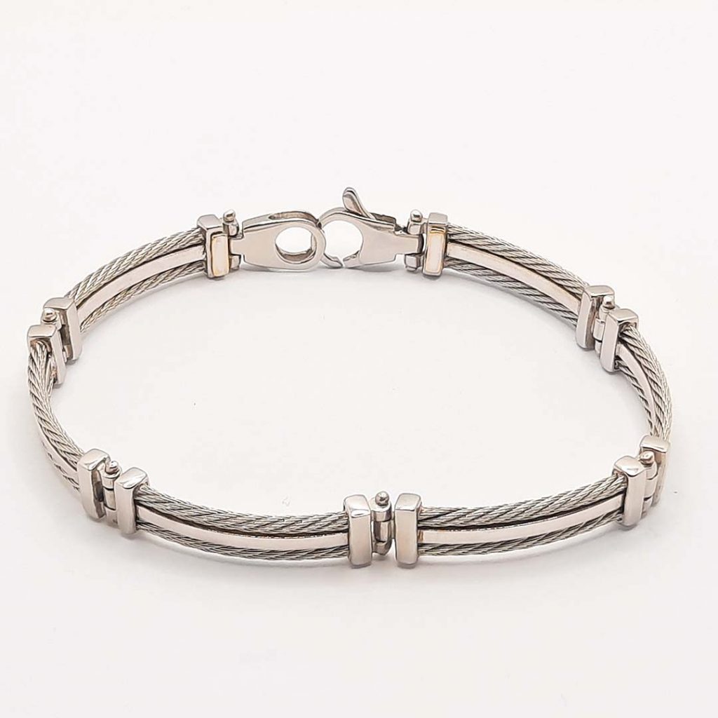 Bracelet cable acier et or homme - Orelle joaillier